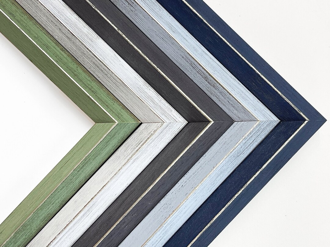 Mid-century Modern Picture Frames Distressed Stained Wood With Silver ...