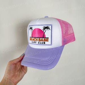 Beach Babe Surf Club Trucker Hat | Pink, Purple, White Hat | Hat for ...