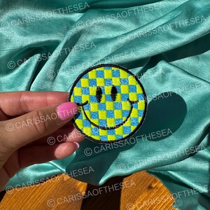 Checkered 2.5 Inch Happy Face Iron-on Patch | Summer Camp Patches ...