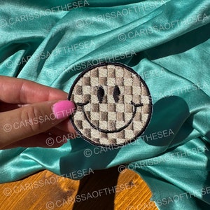Checkered 2.5 Inch Happy Face Iron-on Patch | Summer Camp Patches ...