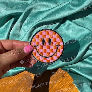 Checkered 2.5 Inch Happy Face Iron-on Patch | Summer Camp Patches ...