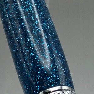 Ballpoint Pen Blue Sparkle With Chrome Furnishings and Black Trim - Etsy