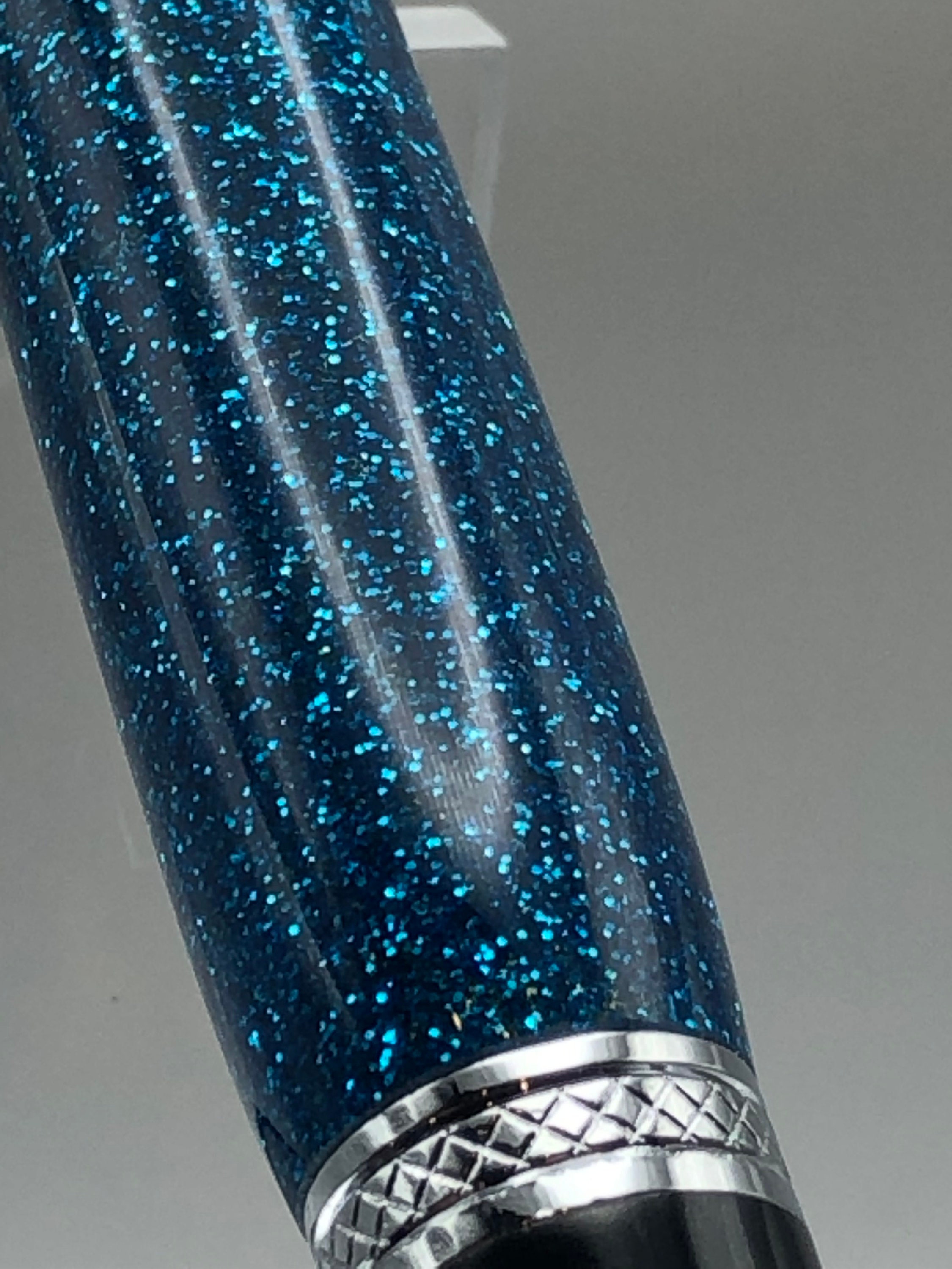 Ballpoint Pen Blue Sparkle With Chrome Furnishings and Black Trim - Etsy