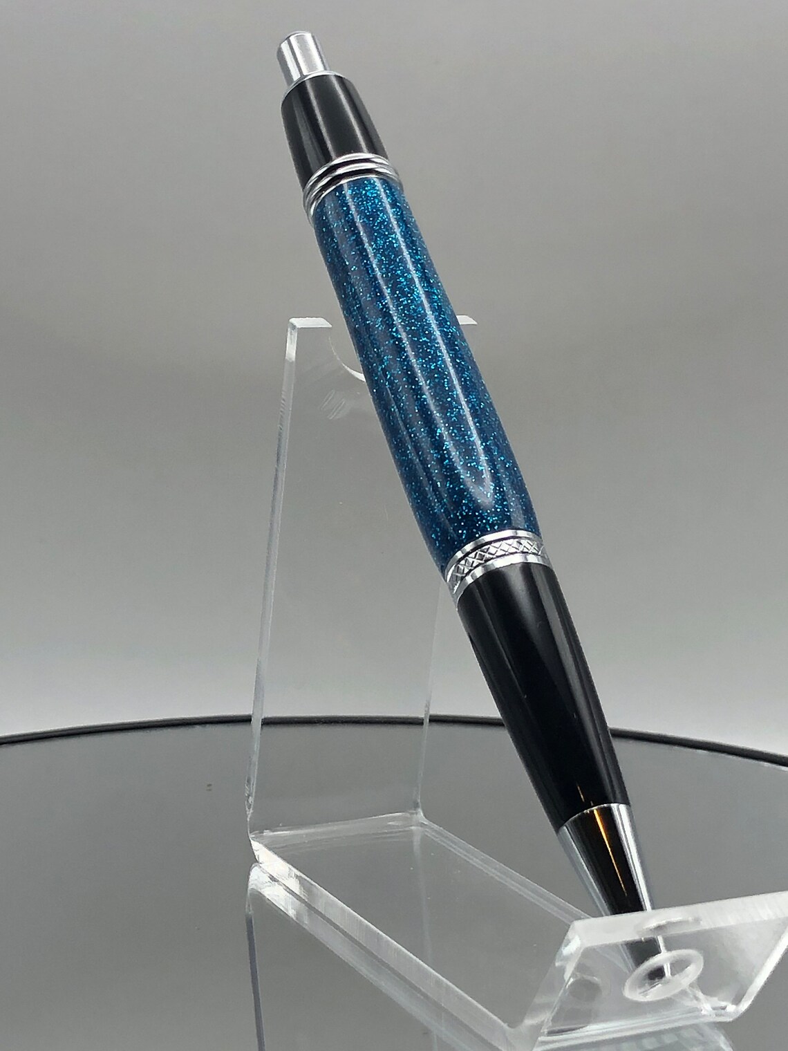 Ballpoint Pen Blue Sparkle With Chrome Furnishings and Black Trim - Etsy