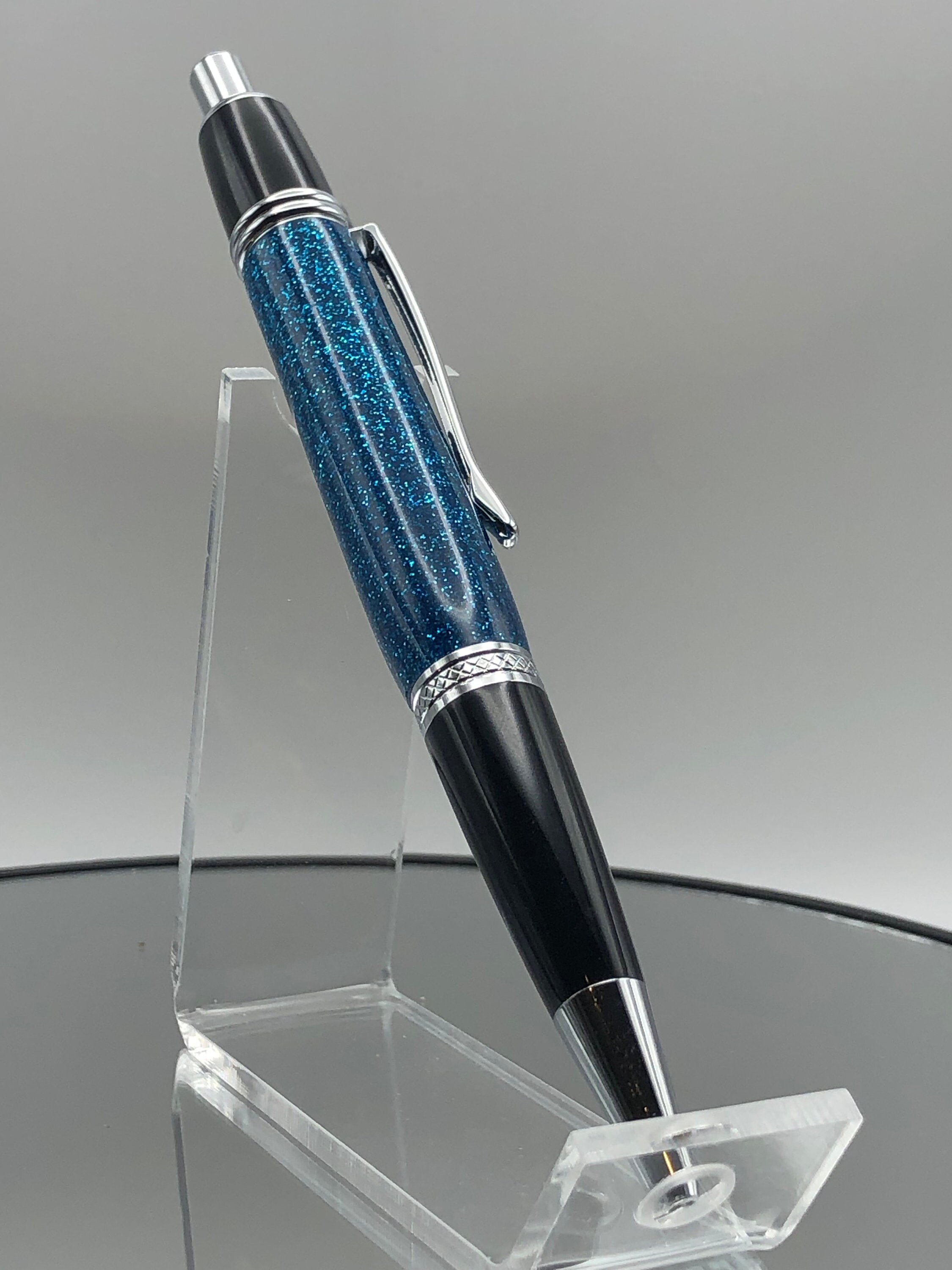 Ballpoint Pen Blue Sparkle With Chrome Furnishings and Black Trim - Etsy