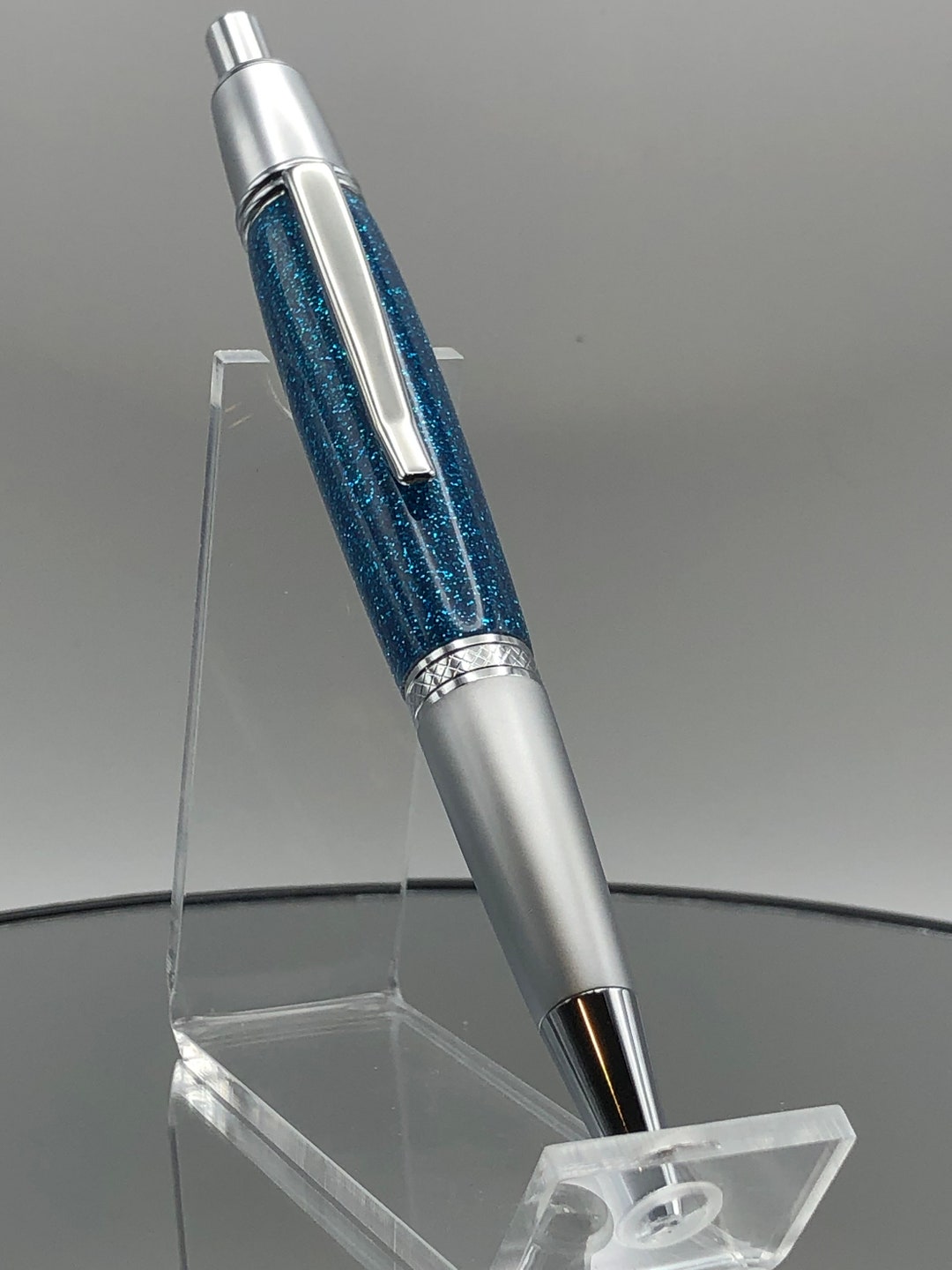 Ballpoint Pen - Sierria Style - Blue Sparkle With Brushed Chrome Trim ...