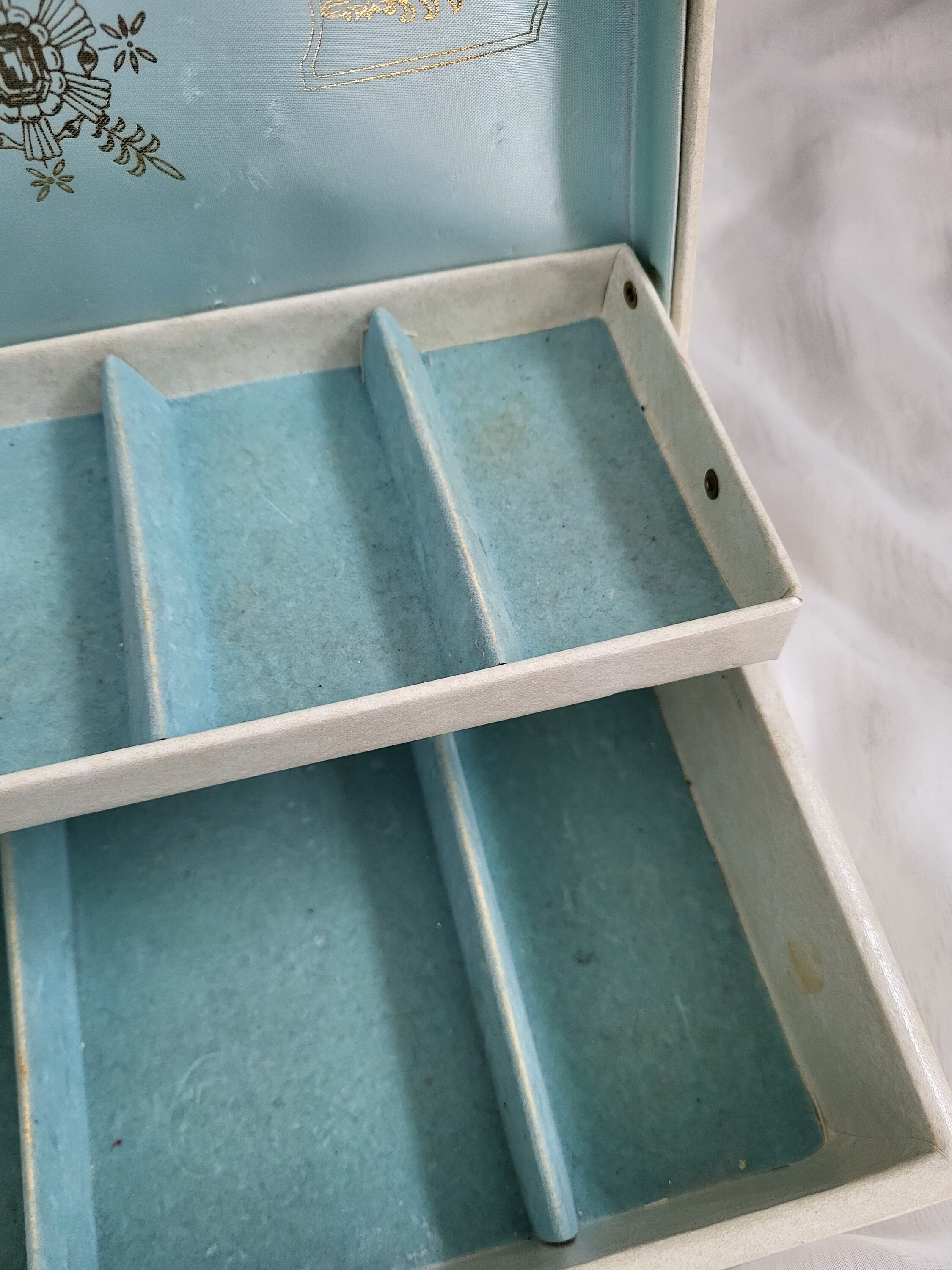 Vintage Mele Cream Jewelry Box With Blue Velvet Interior - Etsy