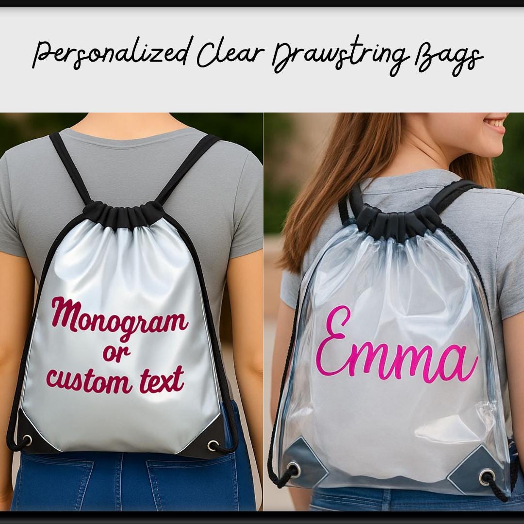 Custom Transparent Clear Event Drawstring Bag | Personalized Decal ...