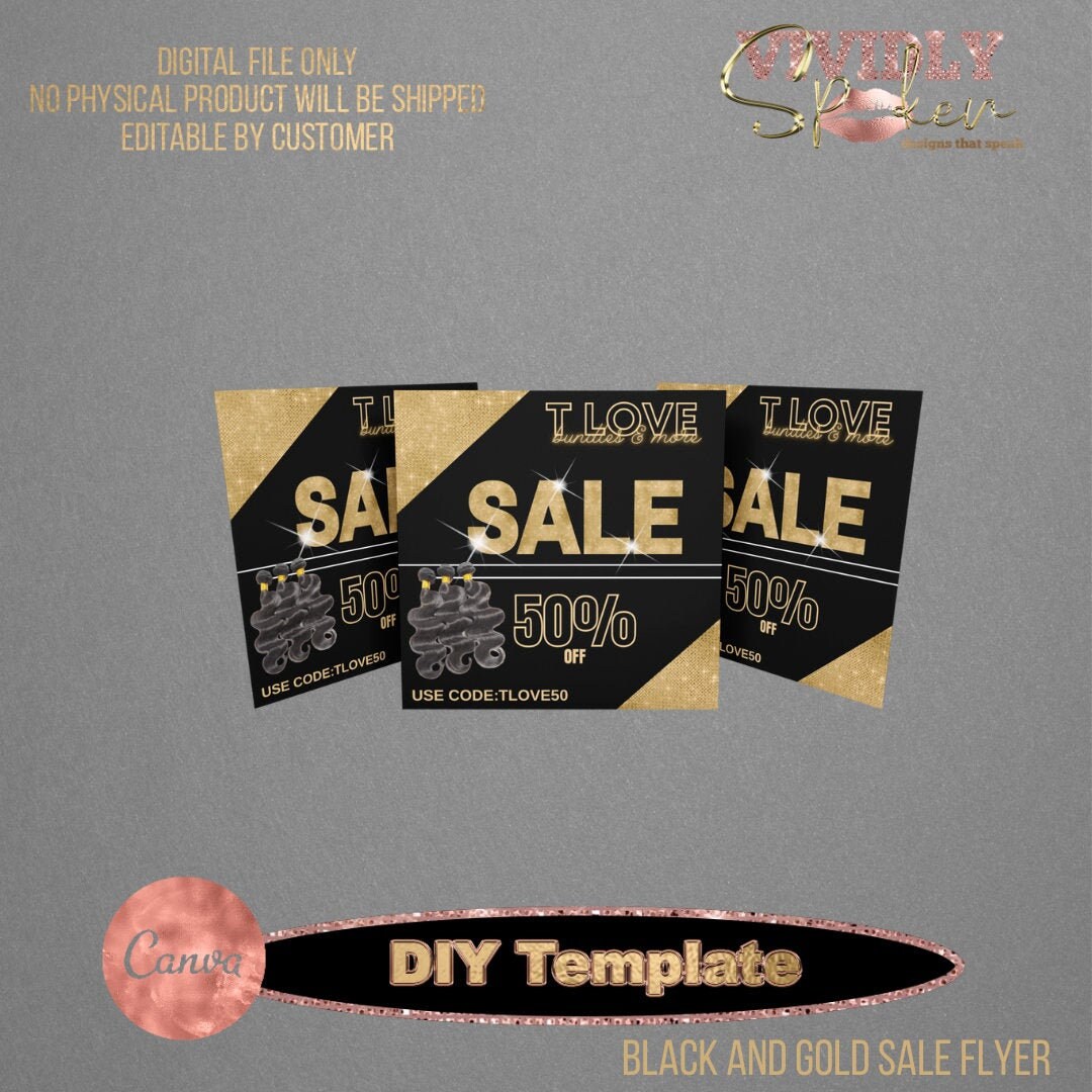 Black and Gold Sale Post Card Flyer DIY Editable Template Download - Etsy