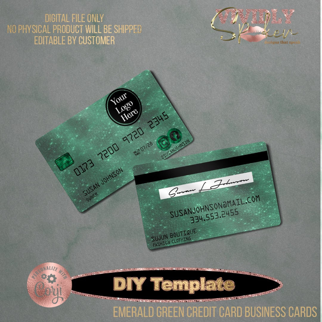 Emerald Green Credit Card Business Cards DIY Editable Template Download ...