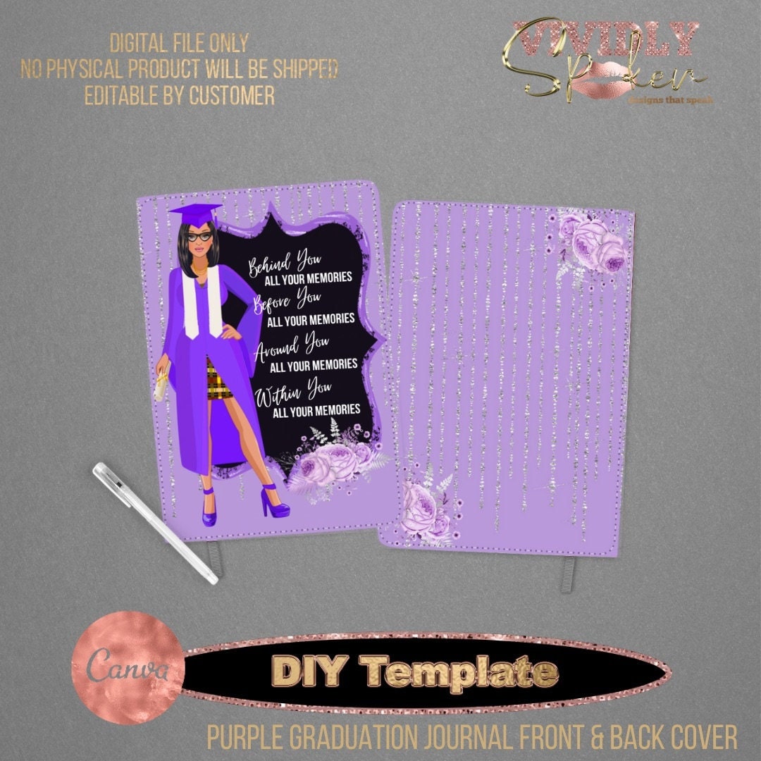 Purple Graduation Front and Back Journal Cover DIY Editable Template ...