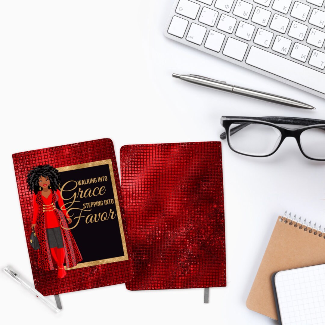 Red and Gold Woman Front and Back Journal Cover DIY Editable Template ...