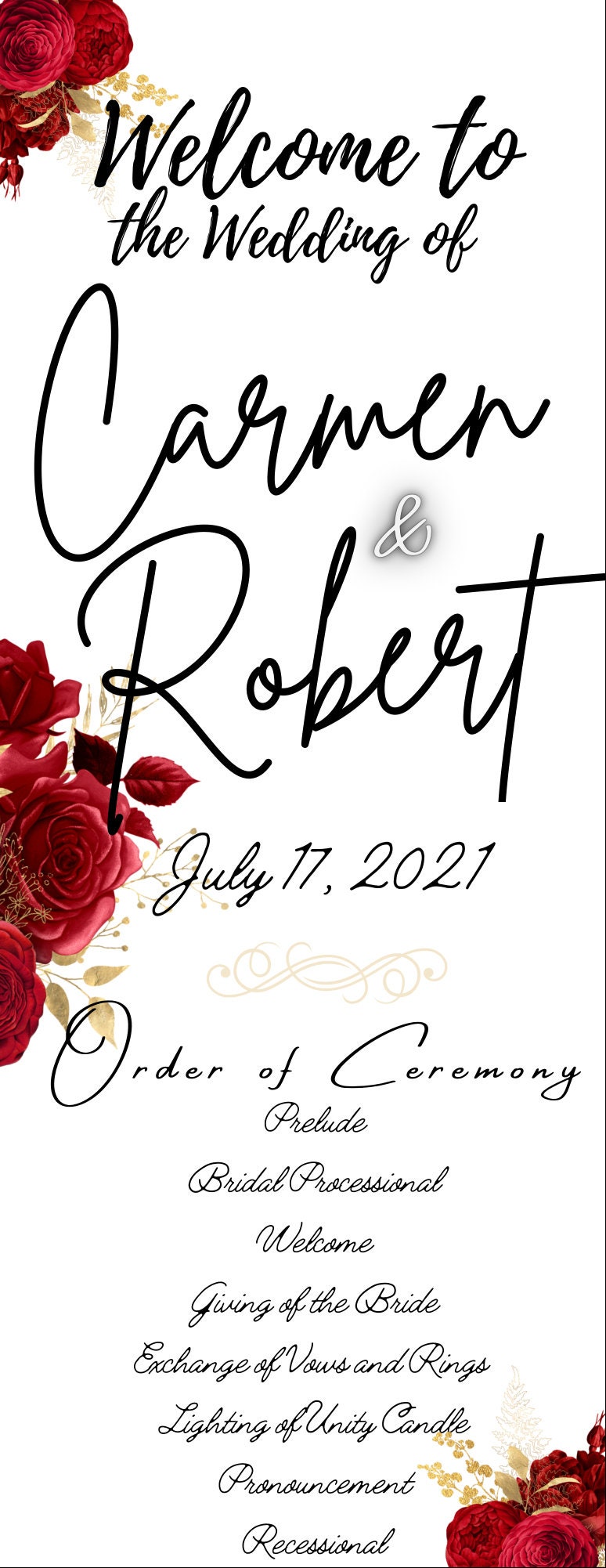Red and Gold Floral Wedding Program DIY Editable Template Download - Etsy