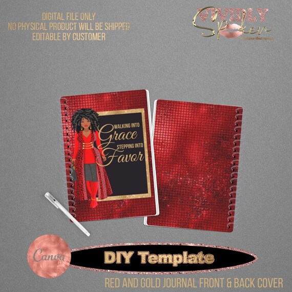 Red and Gold Woman Front and Back Journal Cover DIY Editable | Etsy