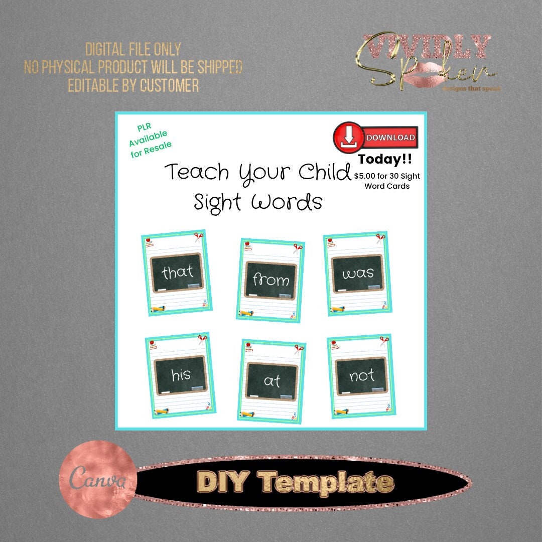 Sight Word Flashcards | Personalize in Canva | Digital Download | PLR ...