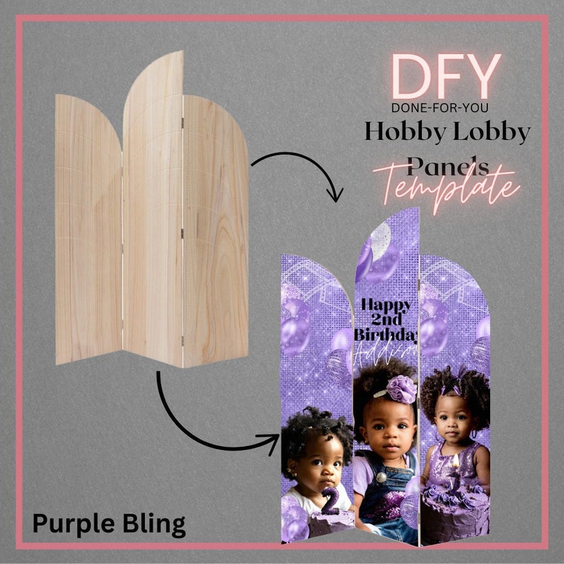 Purple Bling 2nd Birthday Party Panel Template for Hobby Lobby Wood ...