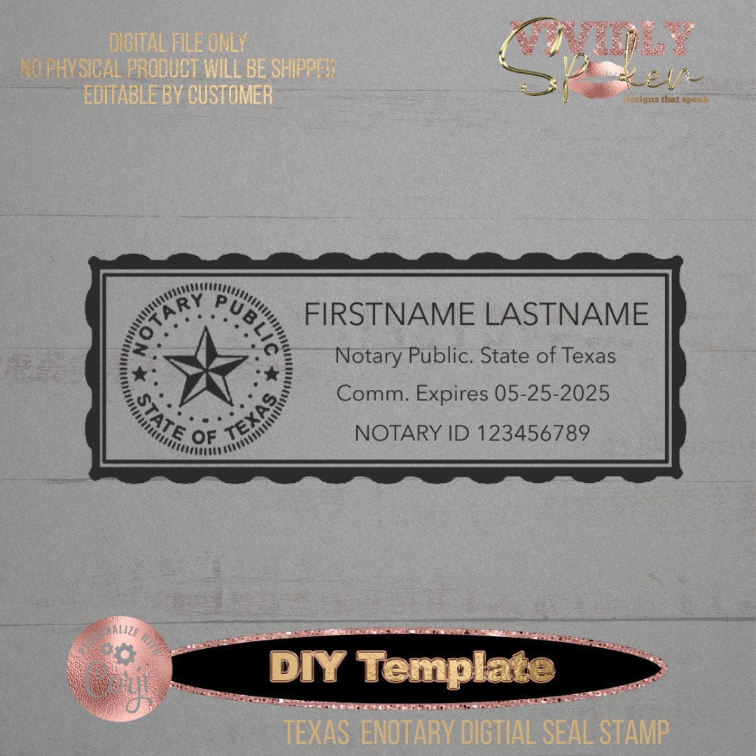 Texas Enotary Electronic Digital Seal Stamp DIY Editable Template ...