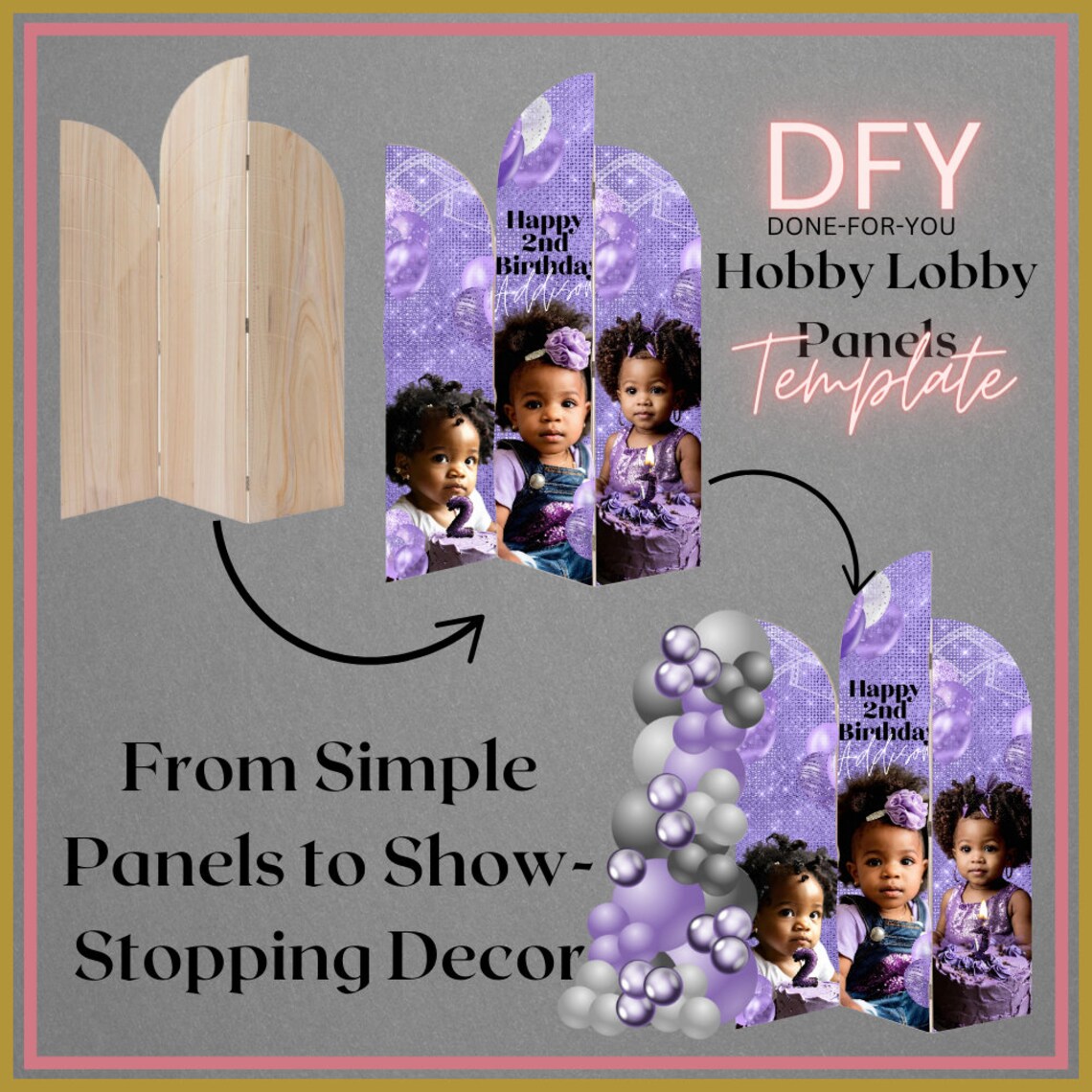 Purple Bling 2nd Birthday Party Panel Template for Hobby Lobby Wood ...