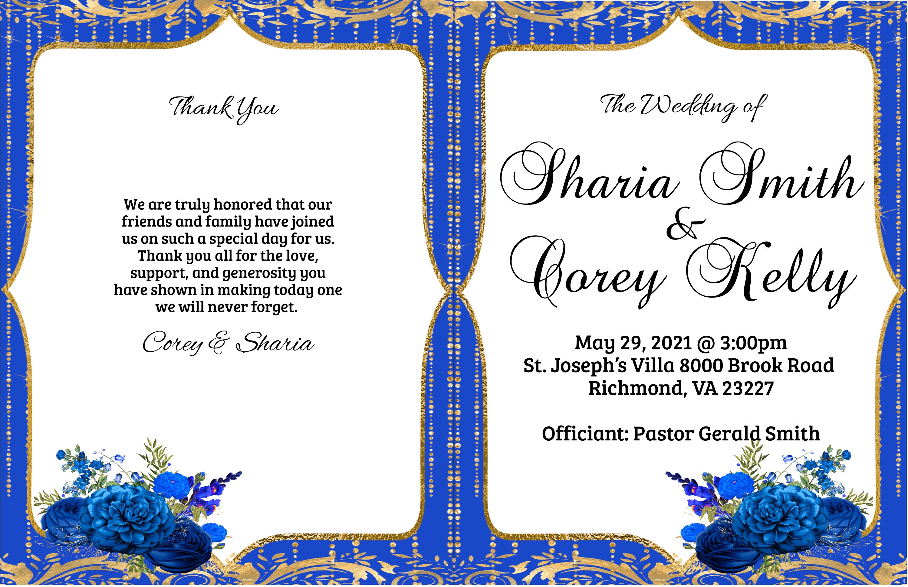 Royal Blue and Gold Wedding Program DIY Editable Template Download - Etsy