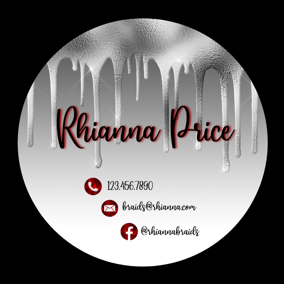 Silver Drip Round Business Cards DIY Editable Template Download - Etsy