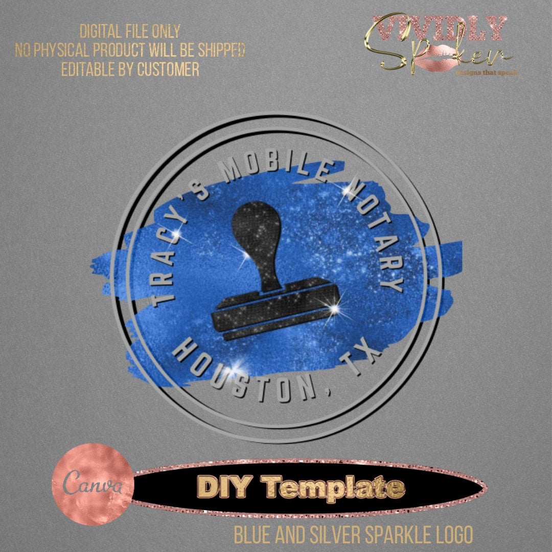 Blue and Silver Sparkle Notary Logo DIY Editable Template Download - Etsy