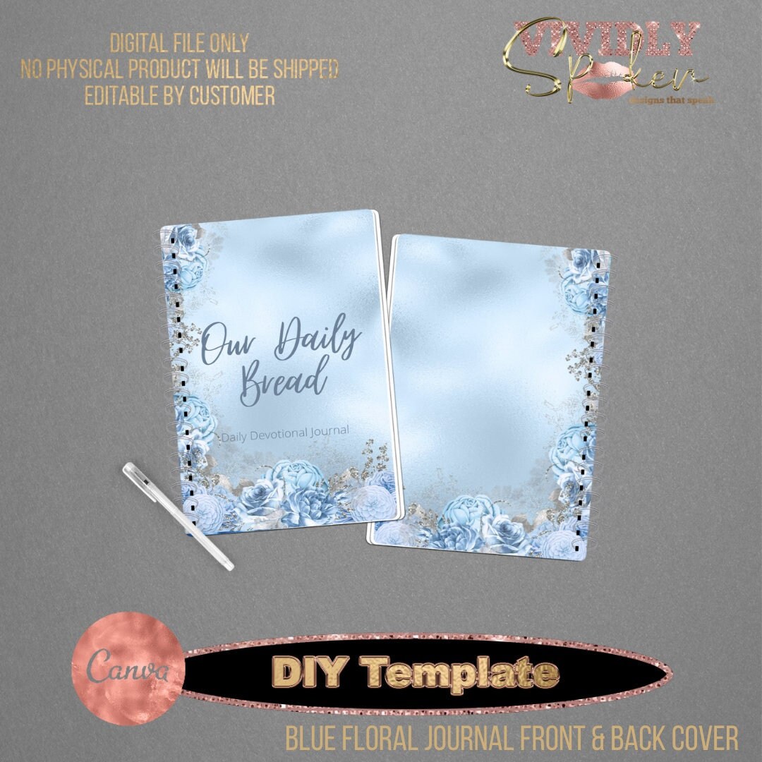 Blue Floral Front and Back Journal Cover DIY Editable Template Download ...