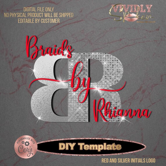 Red and Silver Initial Logo DIY Editable Template Download | Etsy