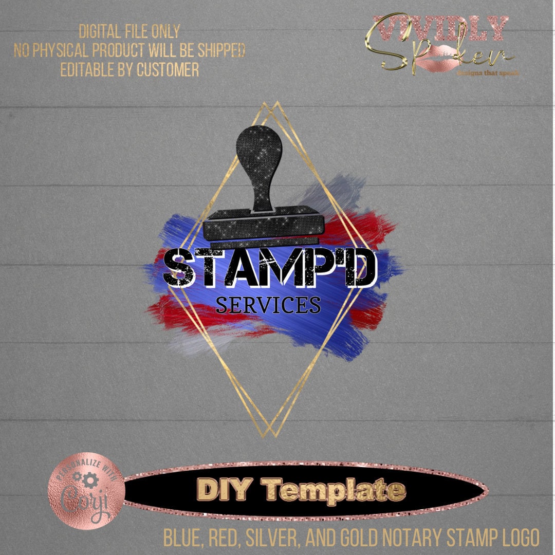 Blue, Red, Silver, and Gold Notary Stamp Logo DIY Editable Template ...