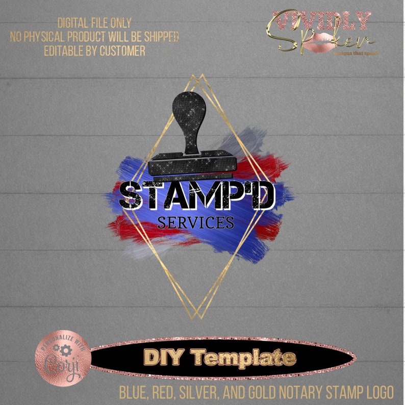 Blue, Red, Silver, and Gold Notary Stamp Logo DIY Editable Template ...