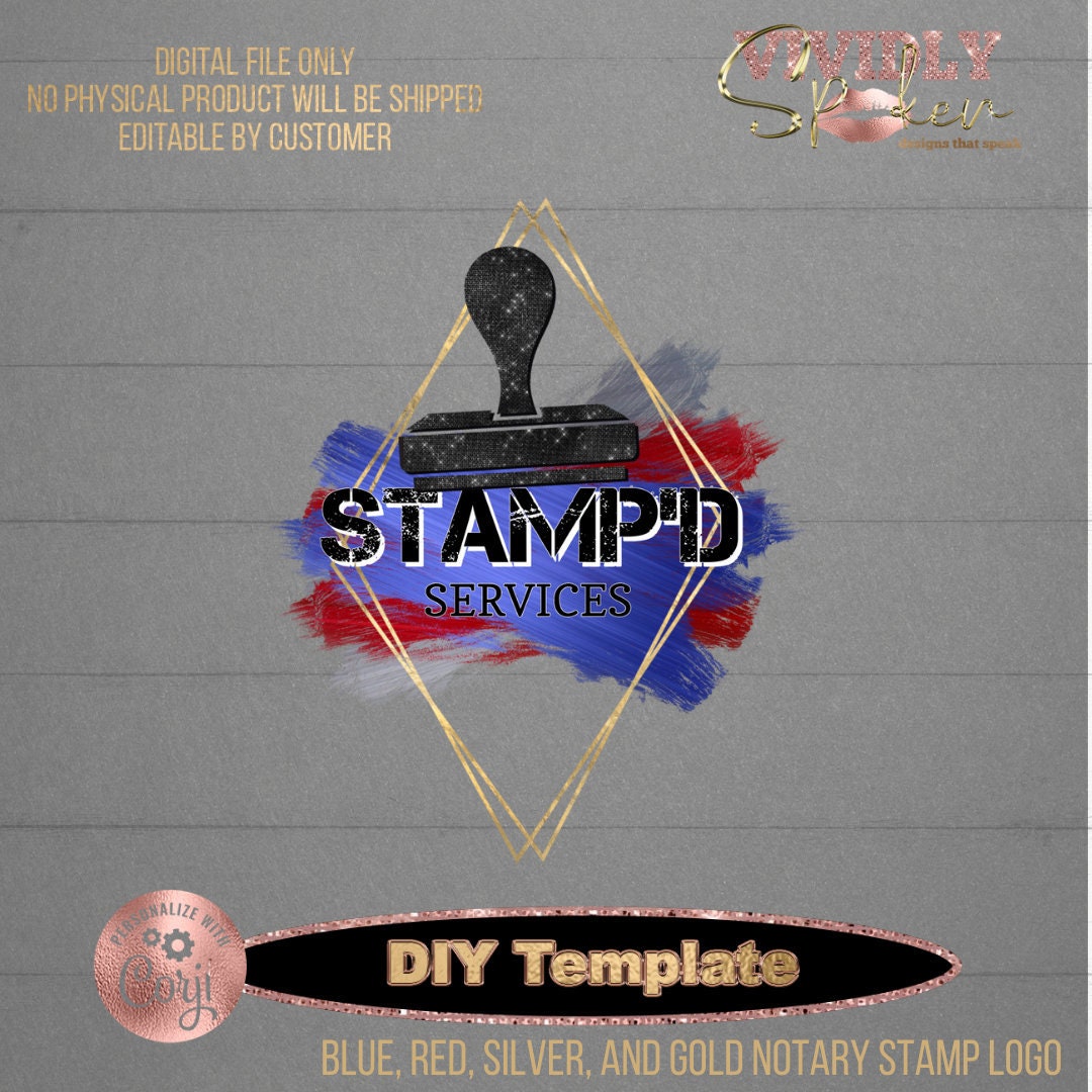 Blue, Red, Silver, and Gold Notary Stamp Logo DIY Editable Template ...