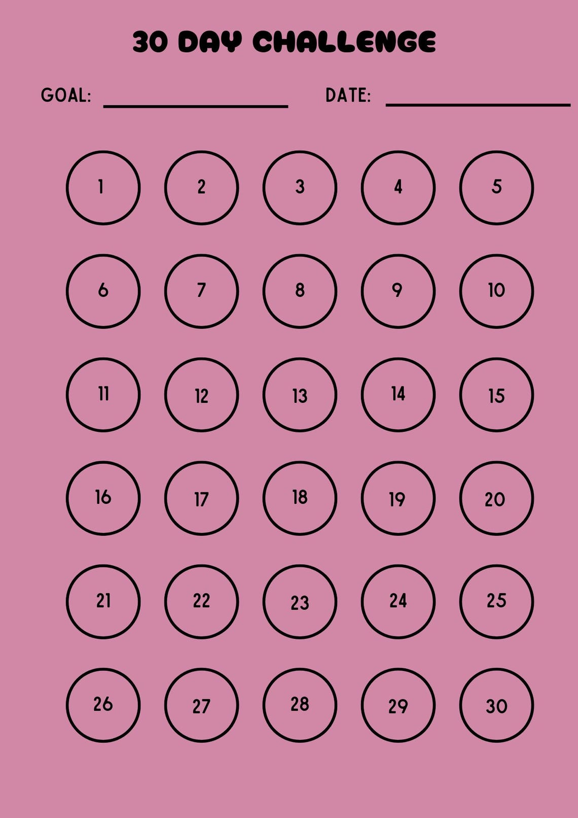 30 Day Challenge Sheet A4 Printable 30 Day Goal Tracker 30 Day Monthly ...
