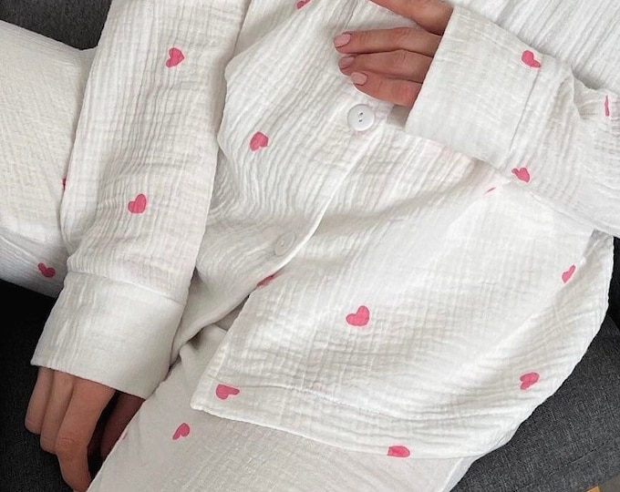 Muslin Pajama Double Gauze Muslin Sleepwear Organic Cotton Set Crinkle Cotton Pajamas Bridal ...