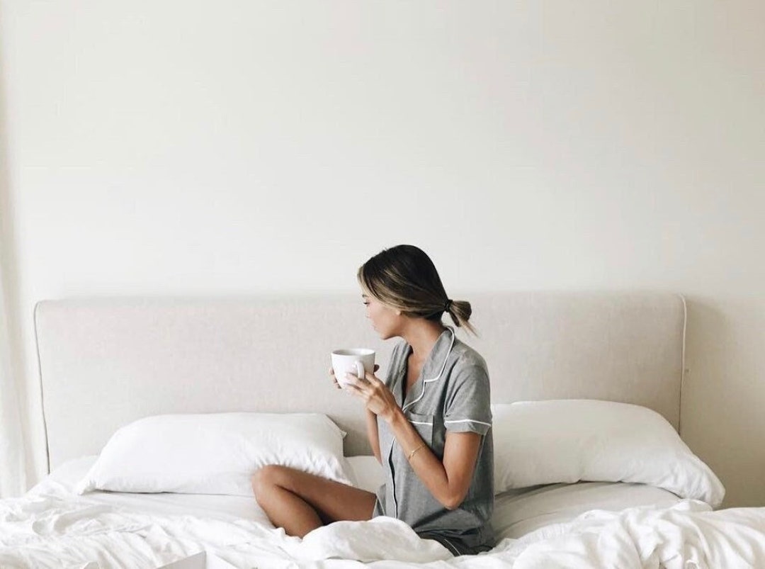 Women's Grey Cotton Knit Pajama Set: Natural Jersey Sleepwear ...