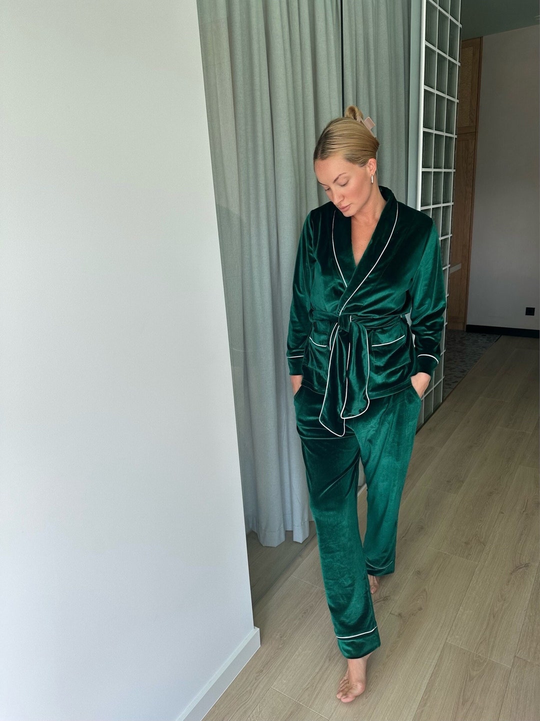 Velvet Pajama Set Luxurious Home Wear Velour PJS Ladies Velvet Pajama ...