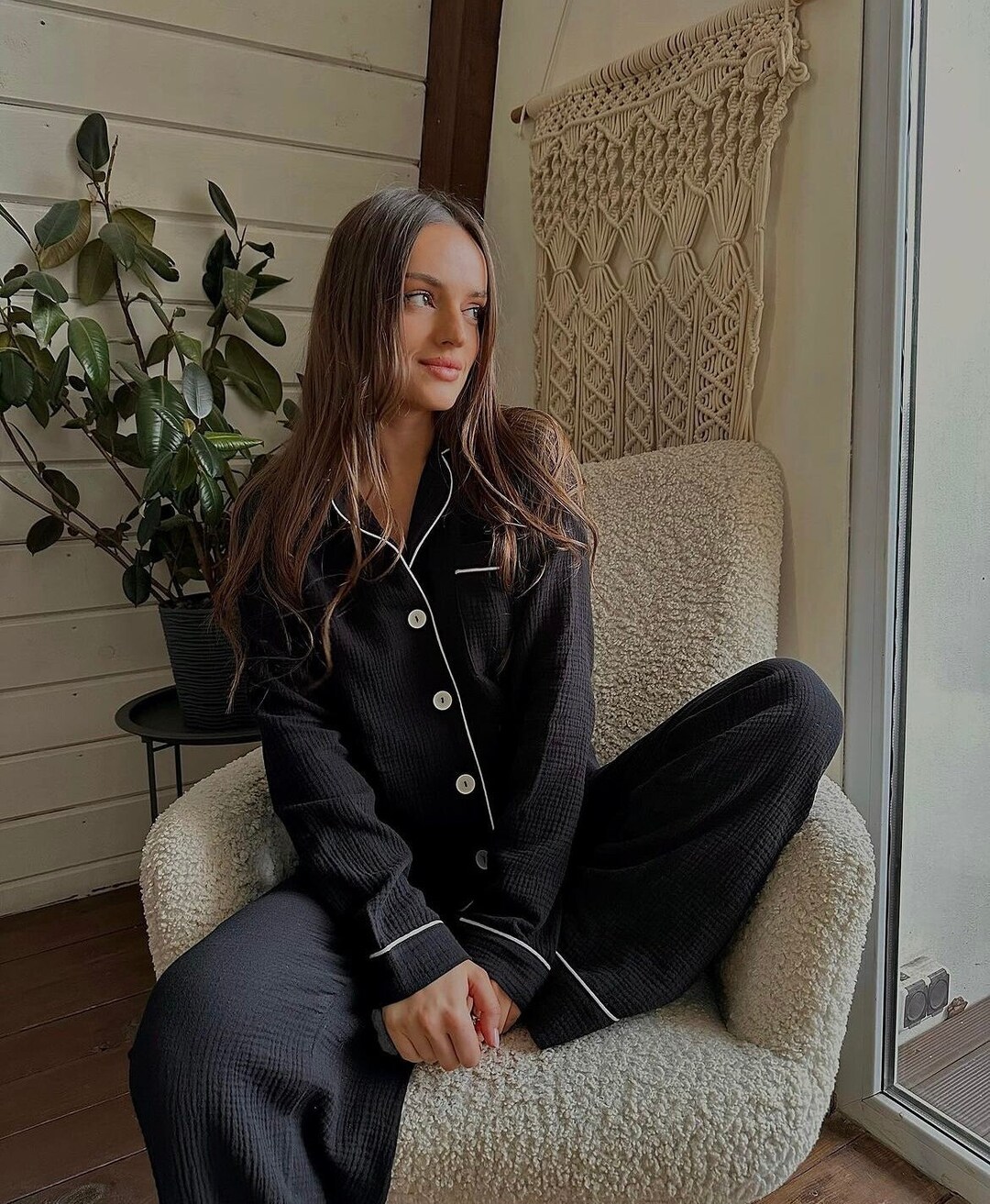 Muslin Pajama Set Double Gauze Loungewear 100% Cotton Pyjama ...