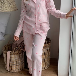 Muslin Pajama Double Gauze Muslin Sleepwear Organic Cotton Set Crinkle Cotton Pajamas Bridal ...