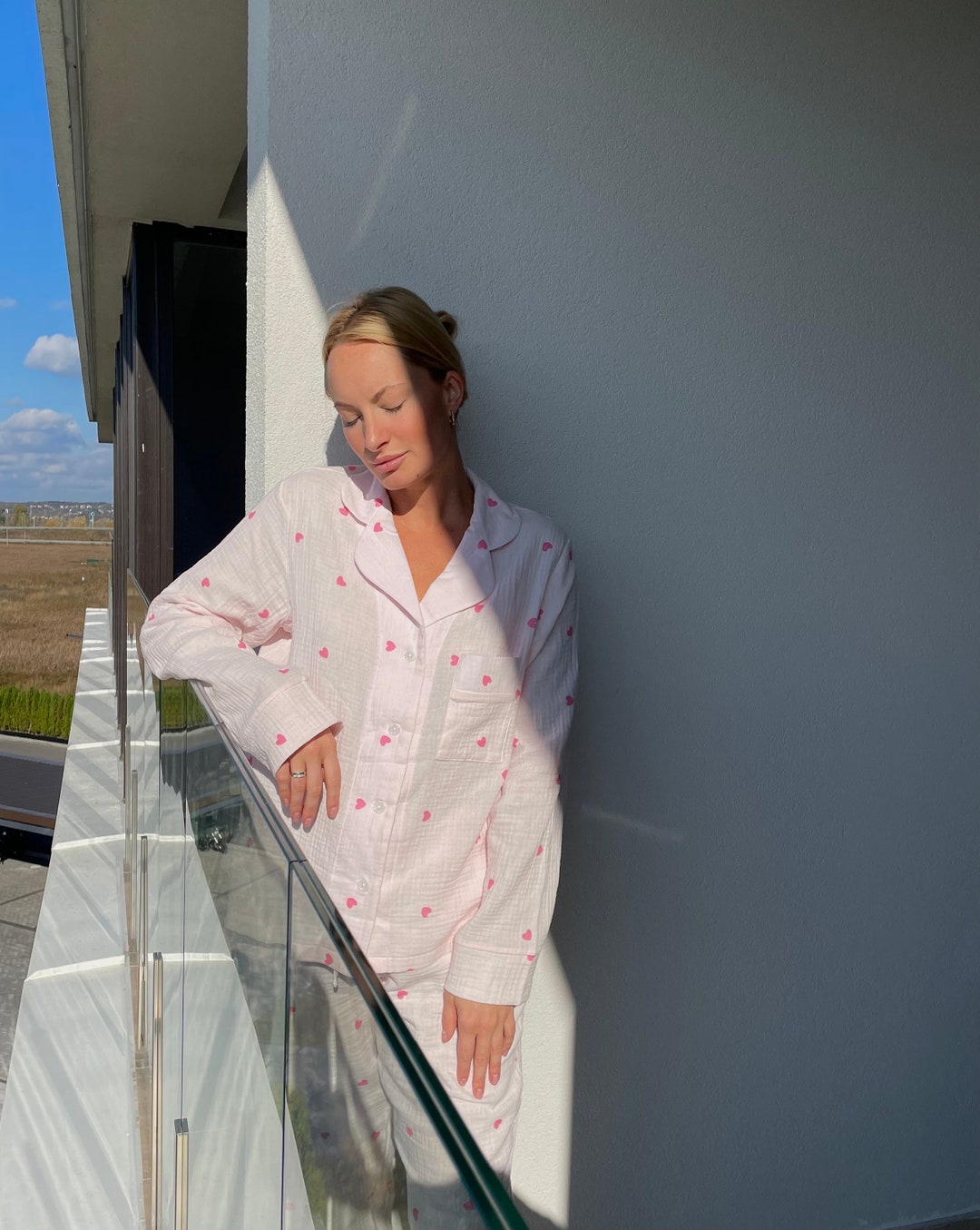 Muslin Pajama Double Gauze Muslin Sleepwear Organic Cotton Set Crinkle ...