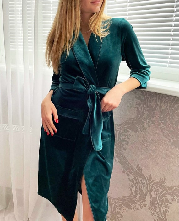 Women's Emerald Velvet Robe Warm Long Robe Kimono Velvet - Etsy
