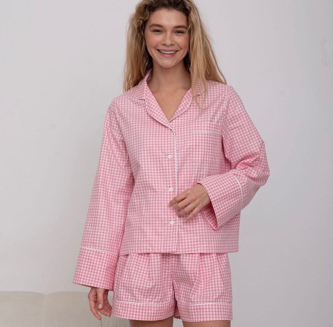 Сotton Pajama With Shorts Plaid Cotton Pajama Natural Lounge Wear ...