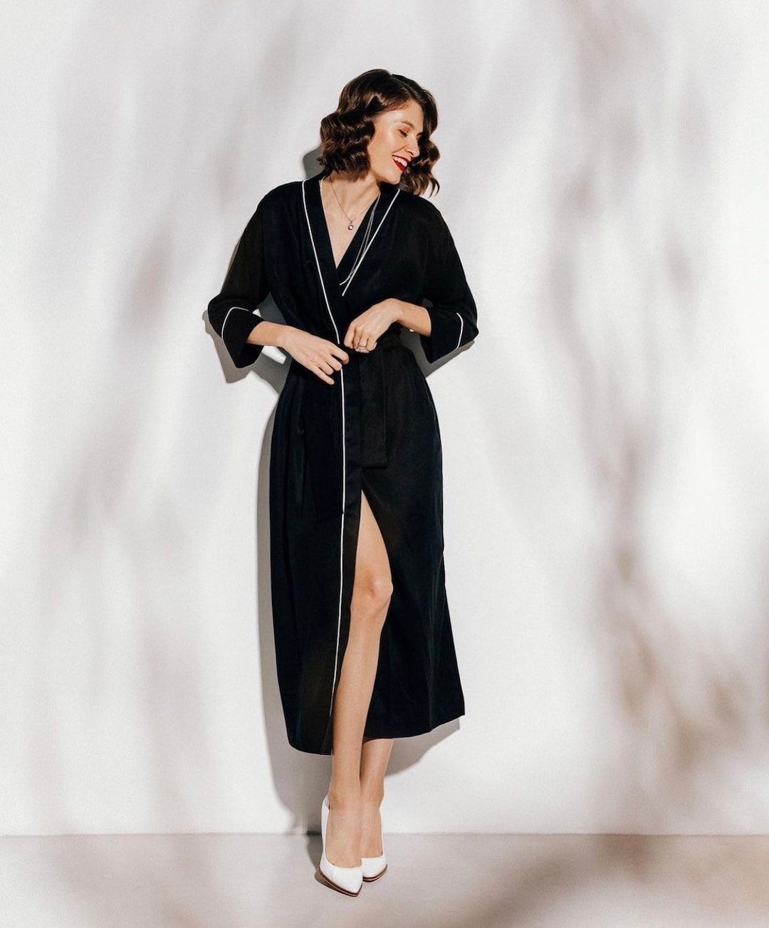Full Length Robe With Pockets in Cotton Jersey Cotton Long Robe ...