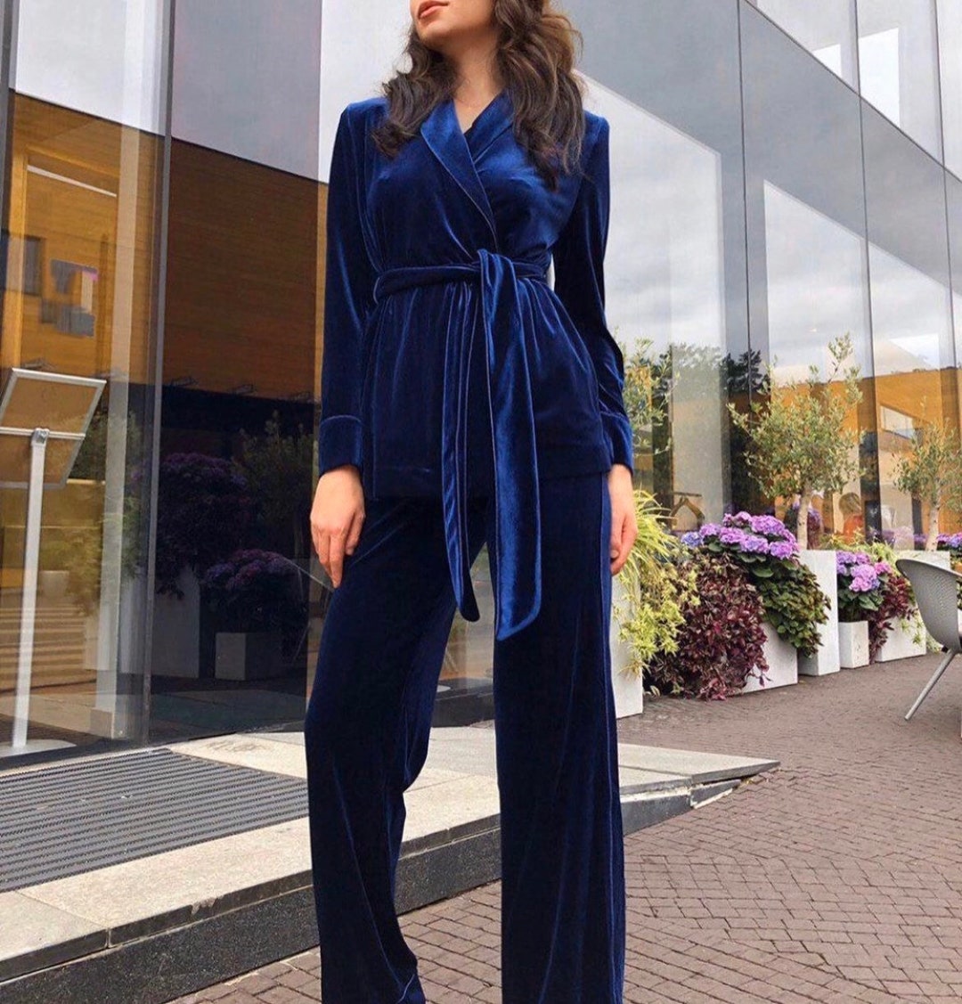 Velvet Pajama Set: Ladies' Velour Pjs With Long Jacket Bridesmaids ...