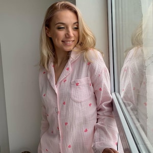 Muslin Pajama Double Gauze Muslin Sleepwear Organic Cotton Set Crinkle ...