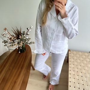 PURE Linen Pjs Set Ruffle Linen Pajama Matching Set Ruffle Pants and ...