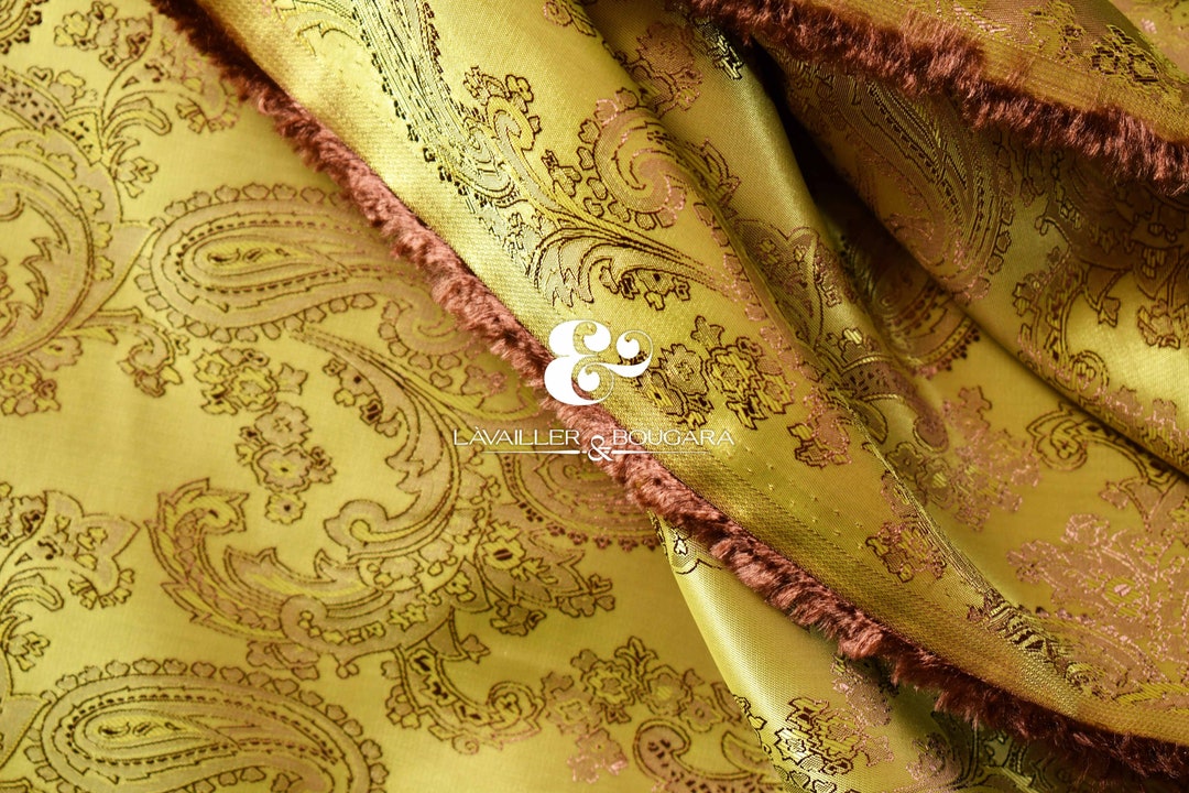 Bronze Gold Brown Paisley | Jacquard Lining Fabric - Custom Cut by the ...