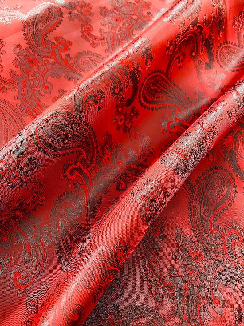 Red Black Dark Paisley Jacquard Lining Fabric Custom Cut - Etsy