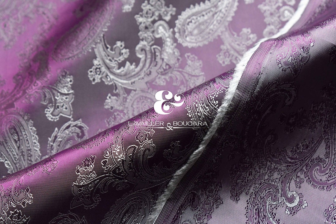Purple Silver Grey Muted Paisley | Jacquard Lining Fabric - Custom Cut ...