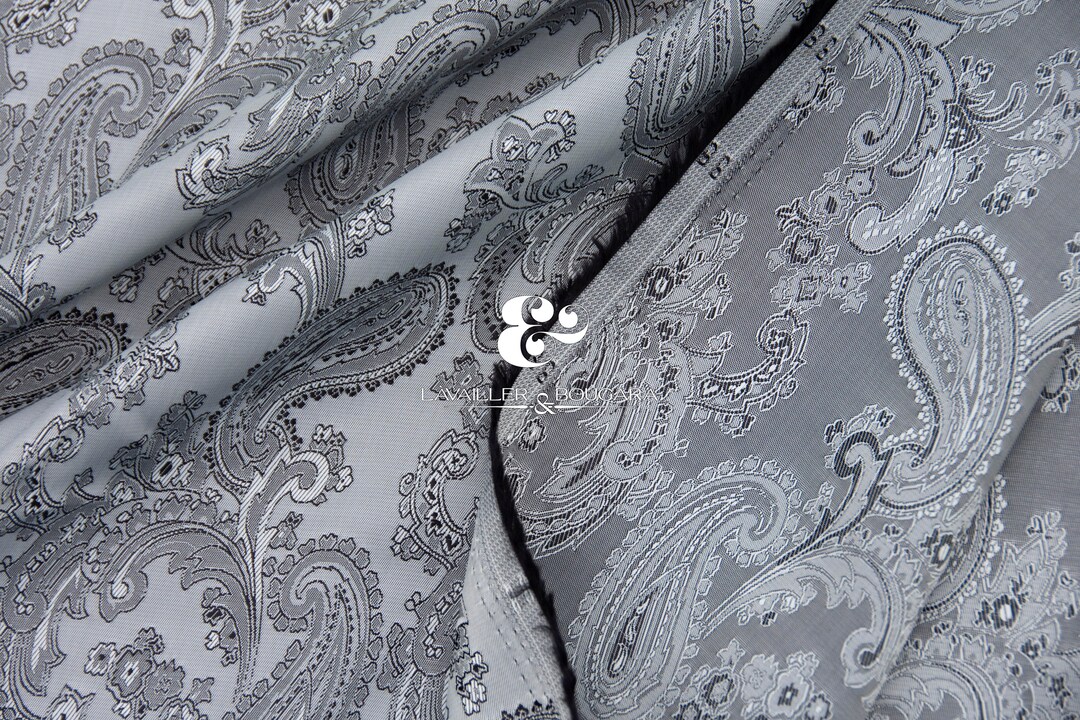 Silver Black Dark Paisley | Jacquard Lining Fabric - Custom Cut by the ...