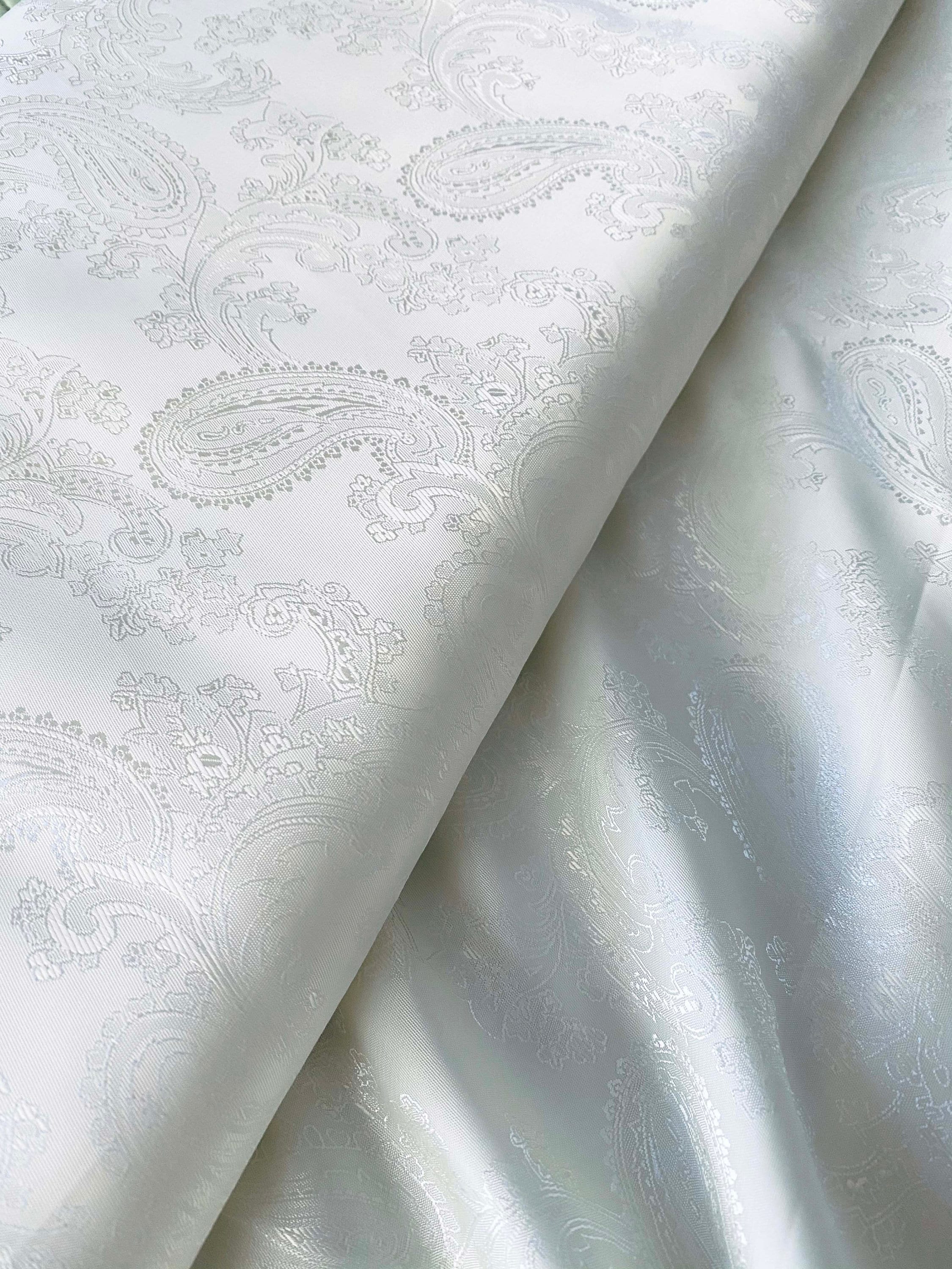 White Bright Paisley | Jacquard Lining Fabric - Custom Cut by the Yard ...