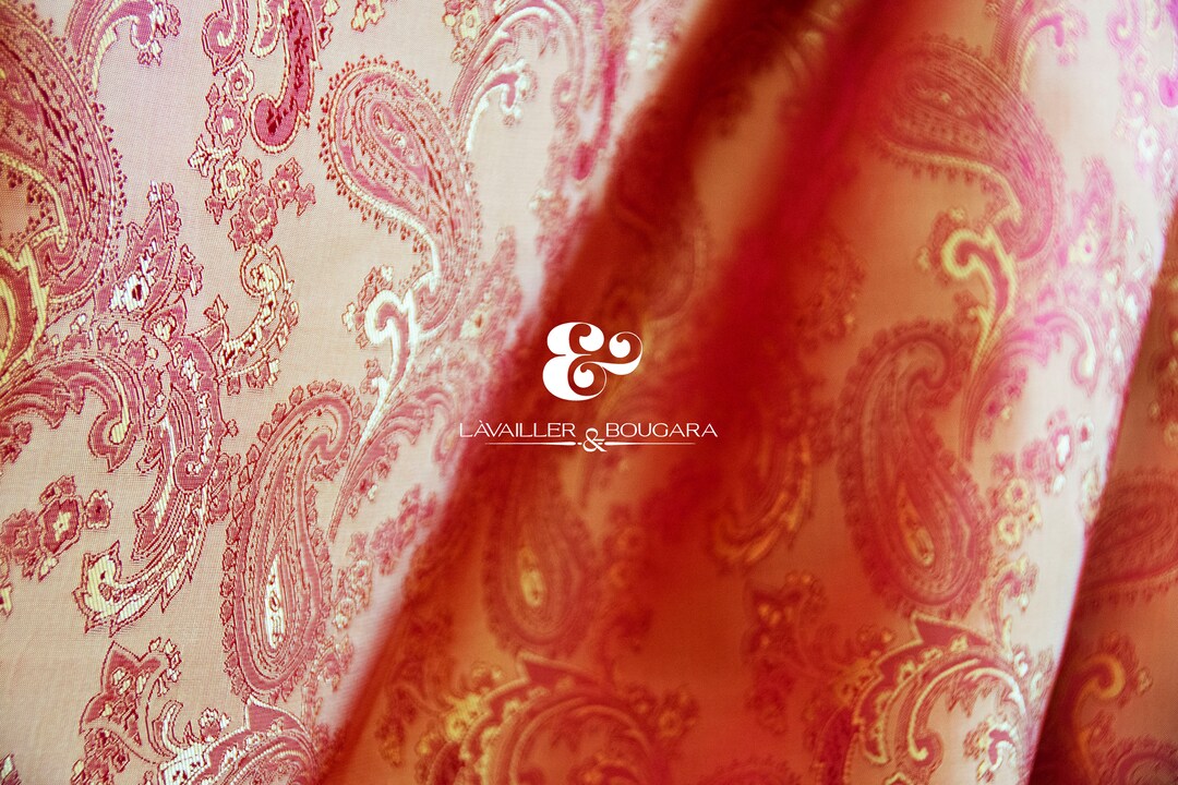 Orange Red Vibrant Paisley | Jacquard Lining Fabric - Custom Cut by the ...