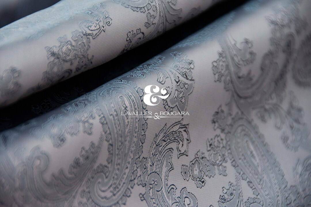 Silver Blue Dark Paisley | Jacquard Lining Fabric - Custom Cut by the ...